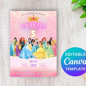 Princess Birthday Invitation, Princess Invitation, Princess Party ...
