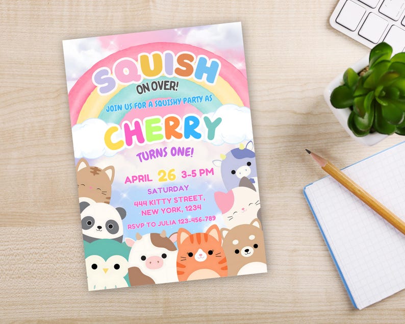 Editable Squishmallow Birthday Invitation, Squishmallow Invitation ...