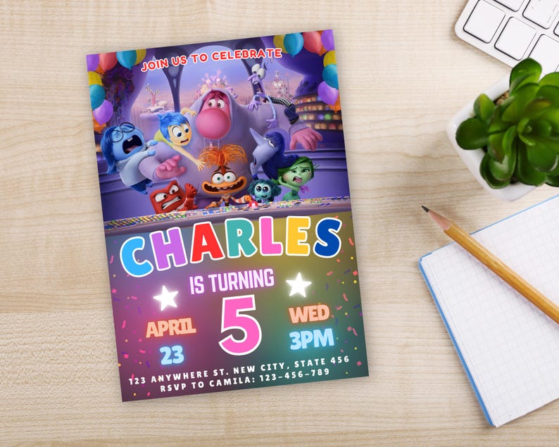 Editable Inside Out 2 Birthday Invitation, Customizable Canva Template ...
