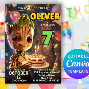 Groot Birthday Invitation Template, Editable Groot Birthday Invitation ...