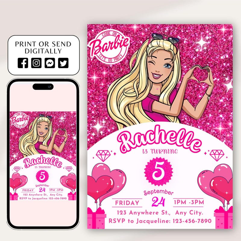 Barbie Invitation - Etsy