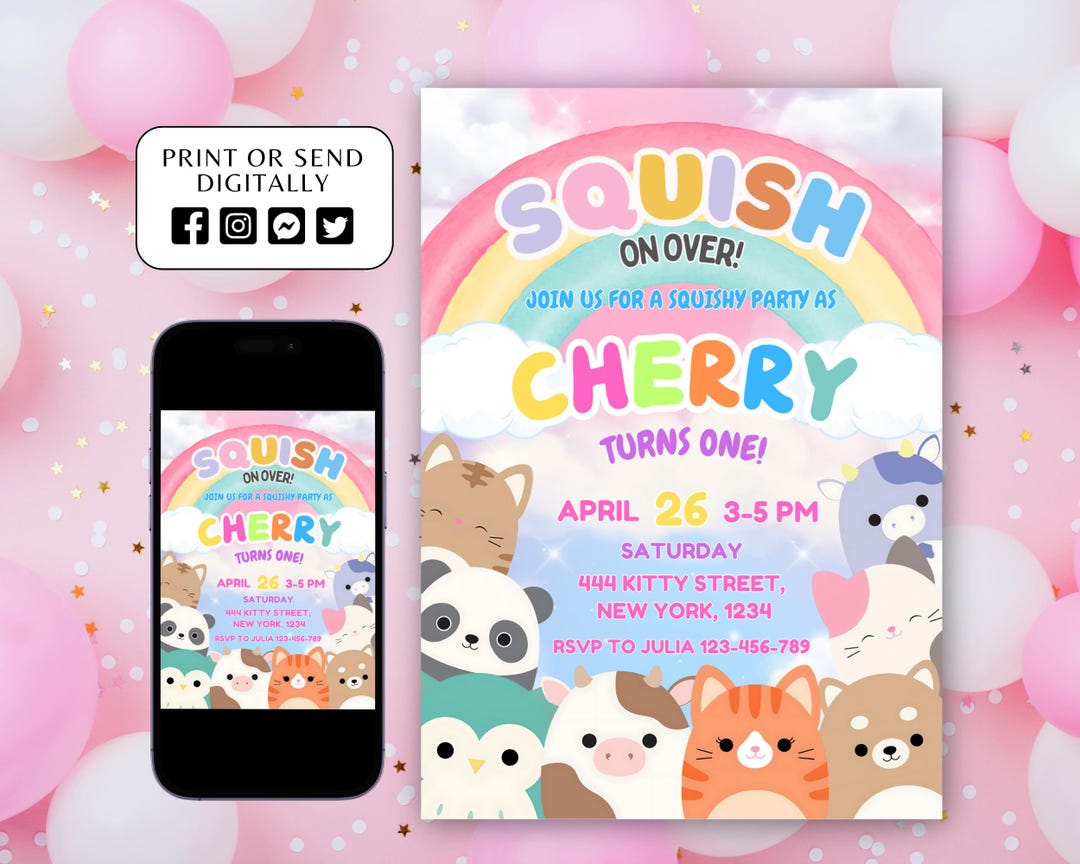 Editable Squishmallow Birthday Invitation, Squishmallow Invitation ...
