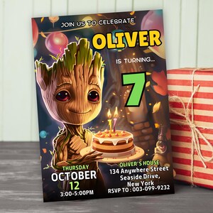 Groot Birthday Invitation Template, Editable Groot Birthday Invitation ...