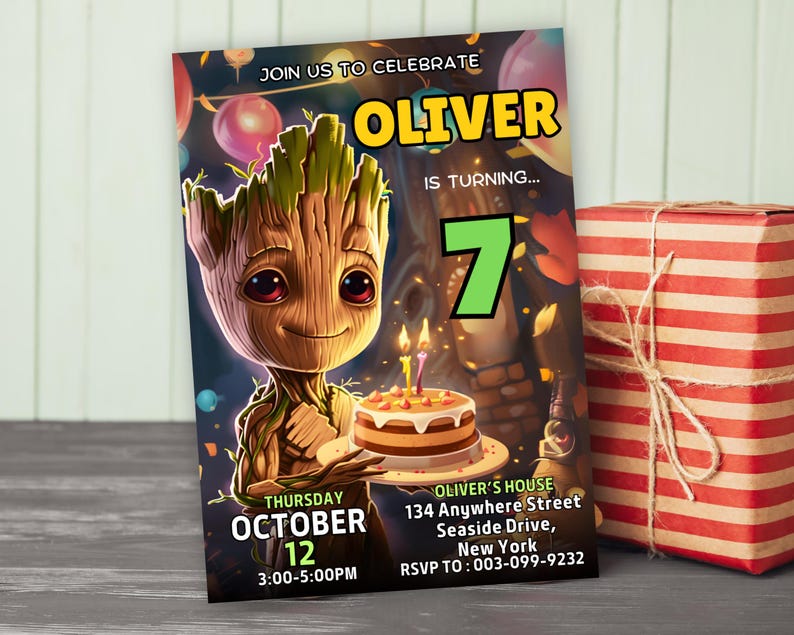 Groot Birthday Invitation Template, Editable Groot Birthday Invitation ...