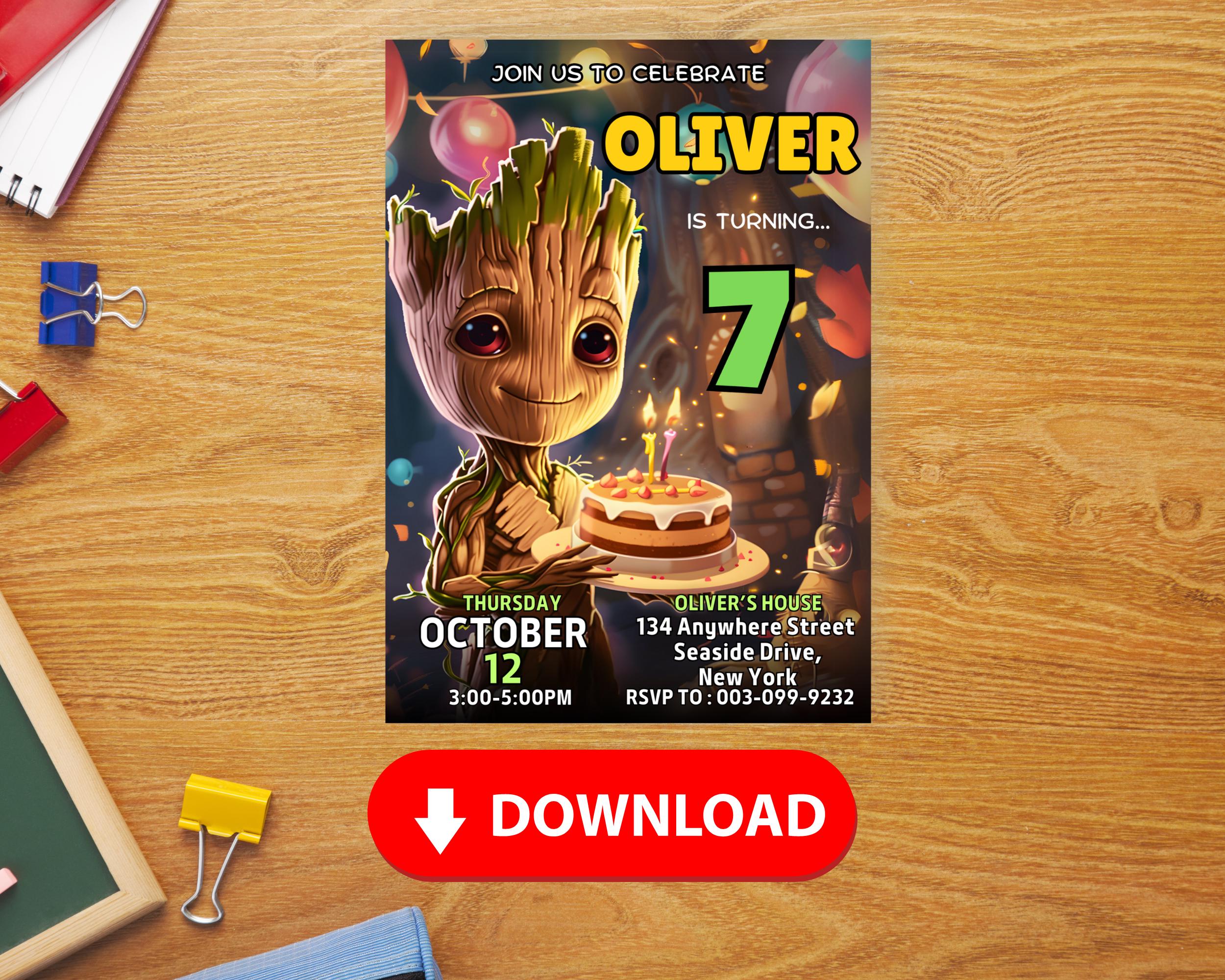 Groot Birthday Invitation Template, Editable Groot Birthday Invitation ...