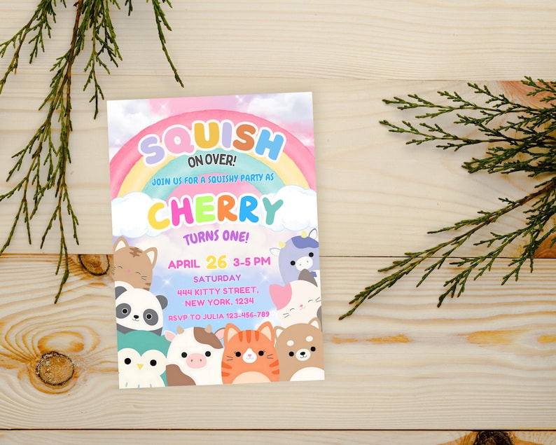 Editable Squishmallow Birthday Invitation, Squishmallow Invitation ...