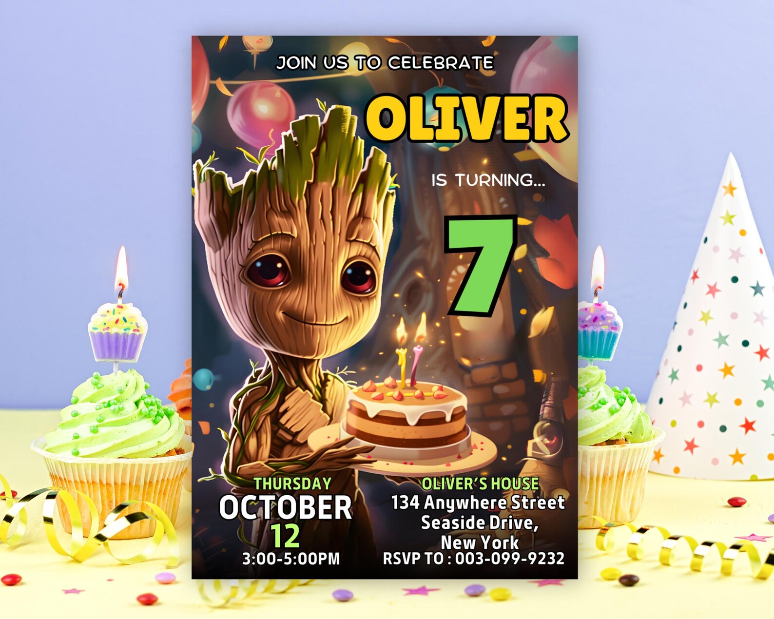 Groot Birthday Invitation Template, Editable Groot Birthday Invitation ...