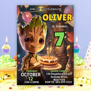 Groot Birthday Invitation Template, Editable Groot Birthday Invitation ...