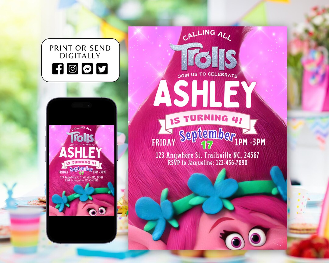 Trolls Invitation, Trolls Birthday Invite Printable, Trolls Craziest ...