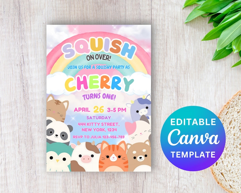 Editable Squishmallow Birthday Invitation, Squishmallow Invitation ...