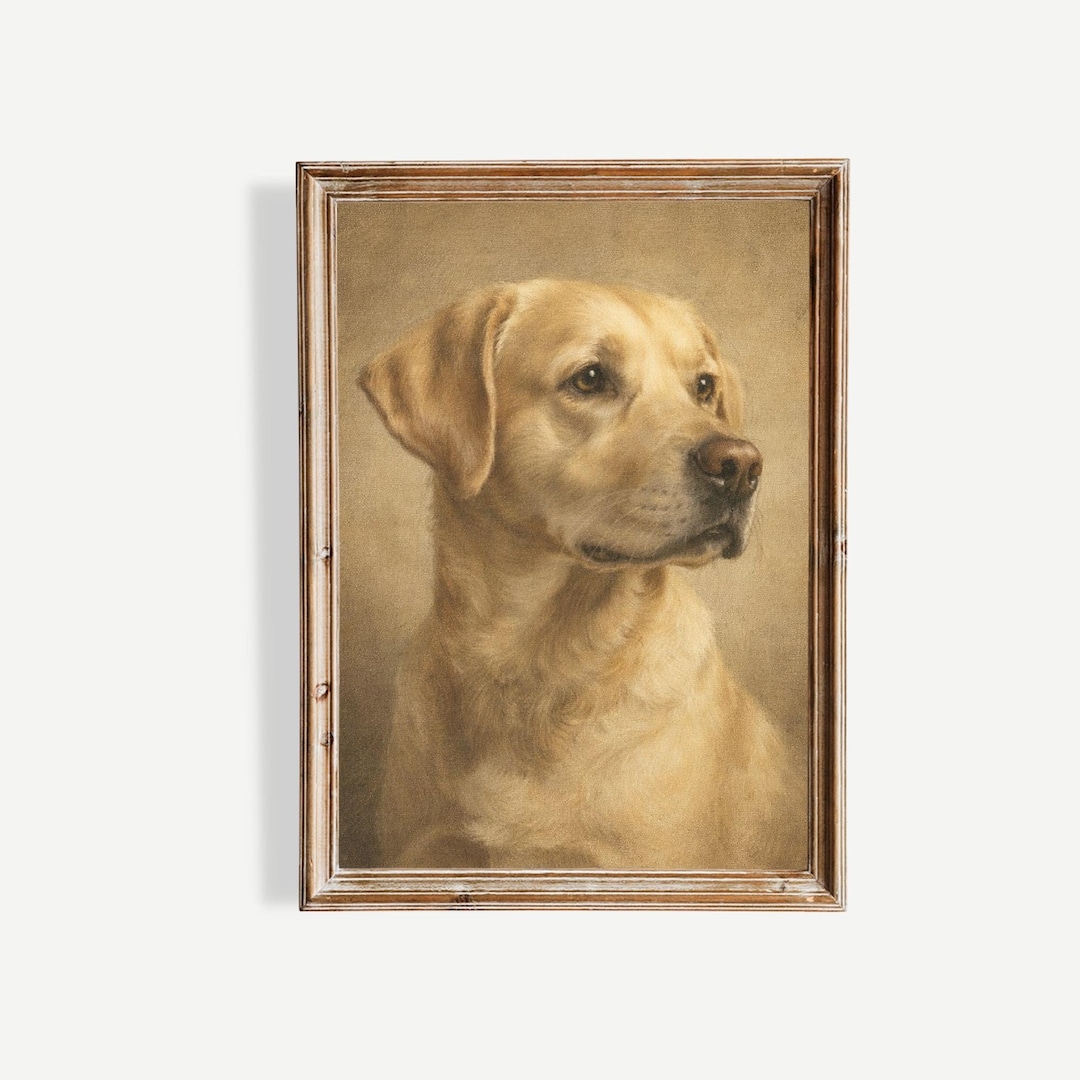 Vintage Yellow Labrador Wall Art Print, Classic Oil Painting Style Dog ...