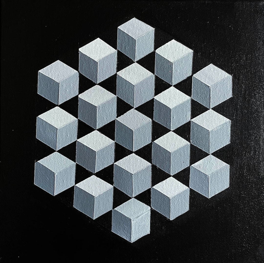 Geometric Op Art Framed Canvas – 12 X 12 Inch – Bold Optical Illusion ...