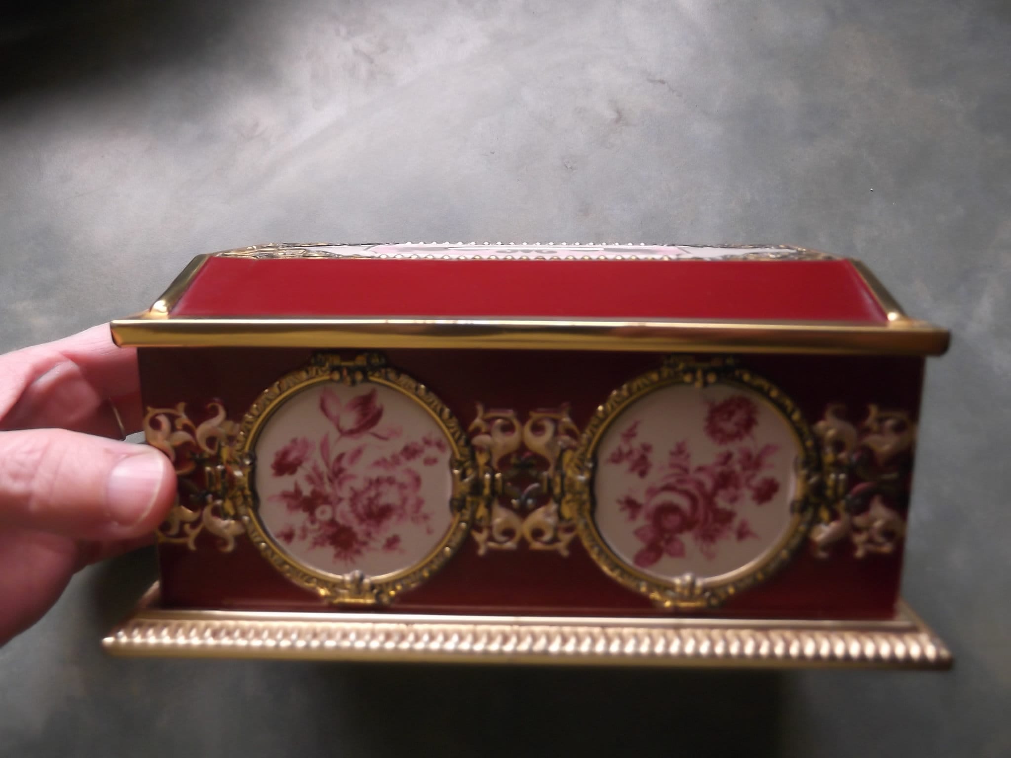 Vintage Metal Linette Candy Bank-cranberry Red Roses and Flowers-flip ...