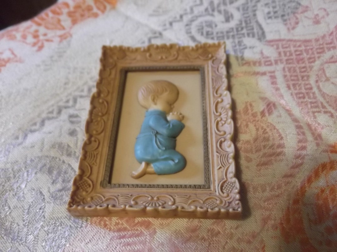 Vintage Little Boy Praying Framed Wall Hanging--1940-50's Era--3 ...
