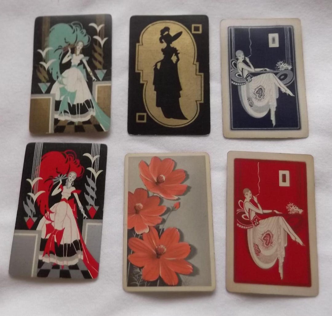 6 Vintage Art Deco Trading Playing Cards--flowers and Vintage Ladies - Etsy