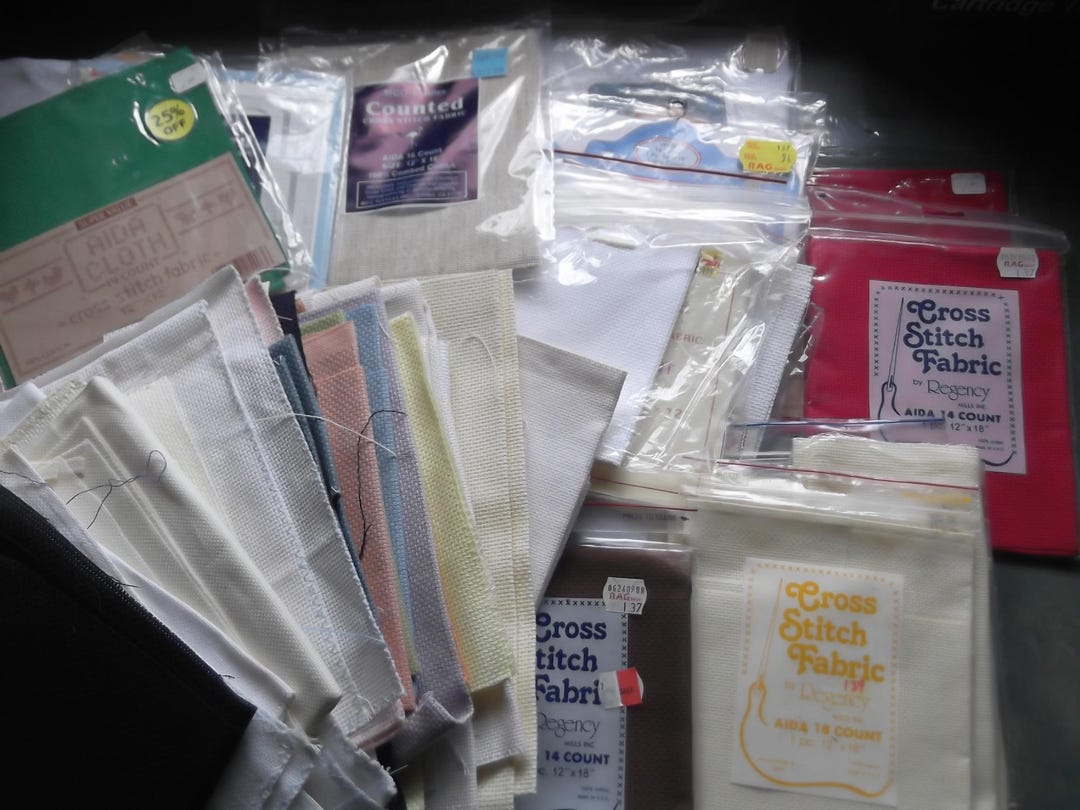 Lot of Counted Cross Stitch Fabric-assorted Counts--fabrics--colors ...