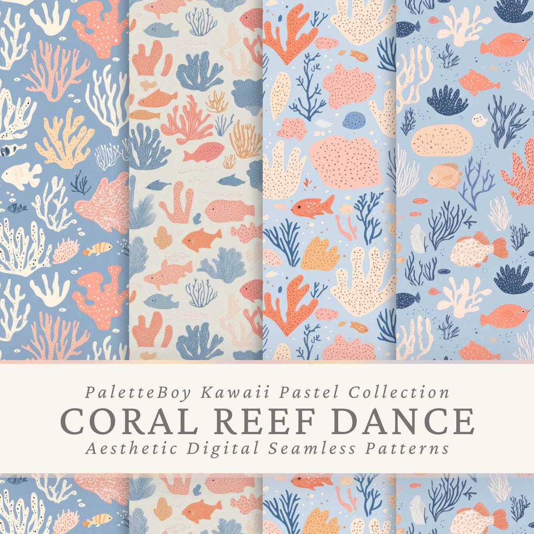 Coral Reef Dance Seamless Patterns Pastel Digital Paper for Fabric ...