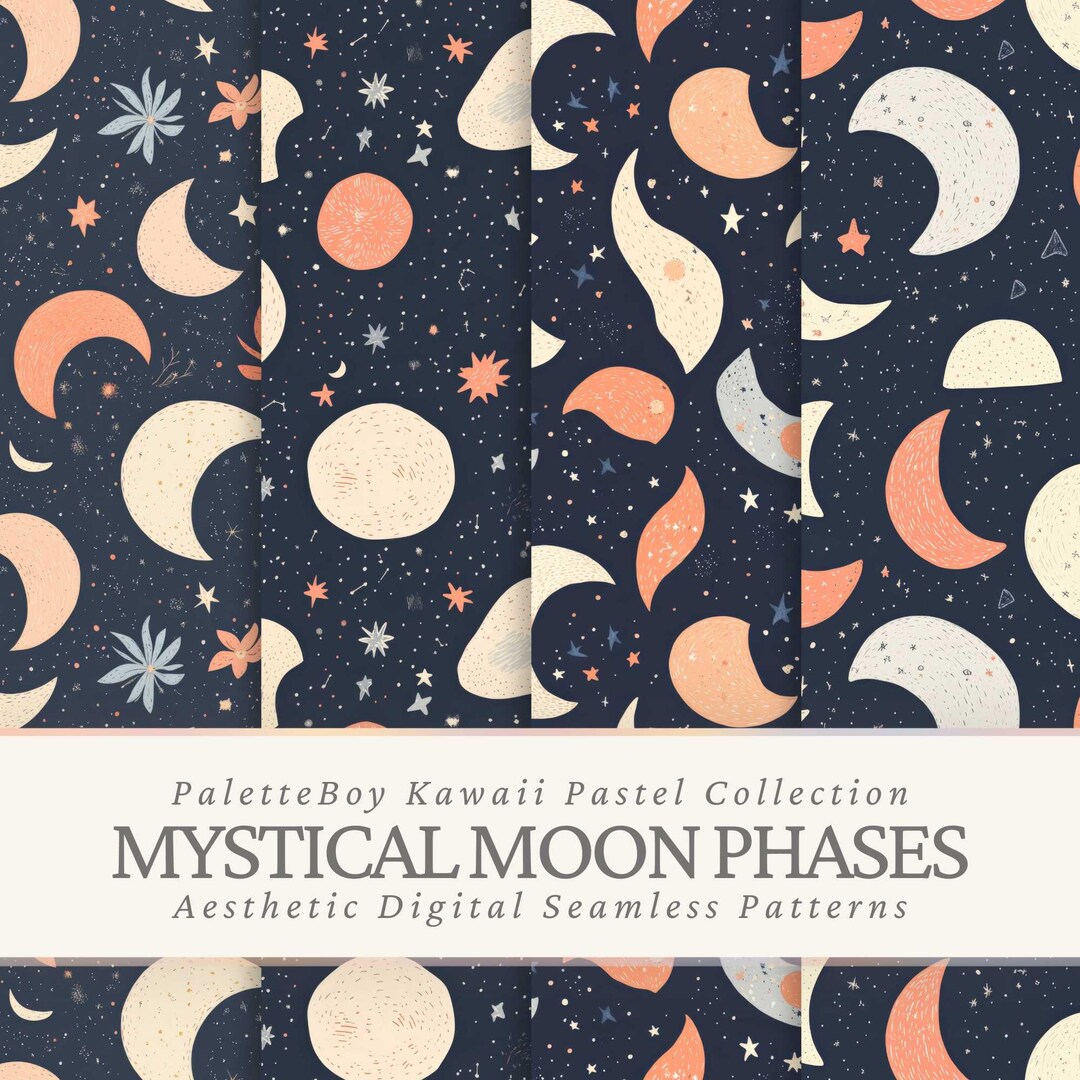 Mystical Moon Phases Seamless Patterns Pastel Digital Paper for Fabric ...