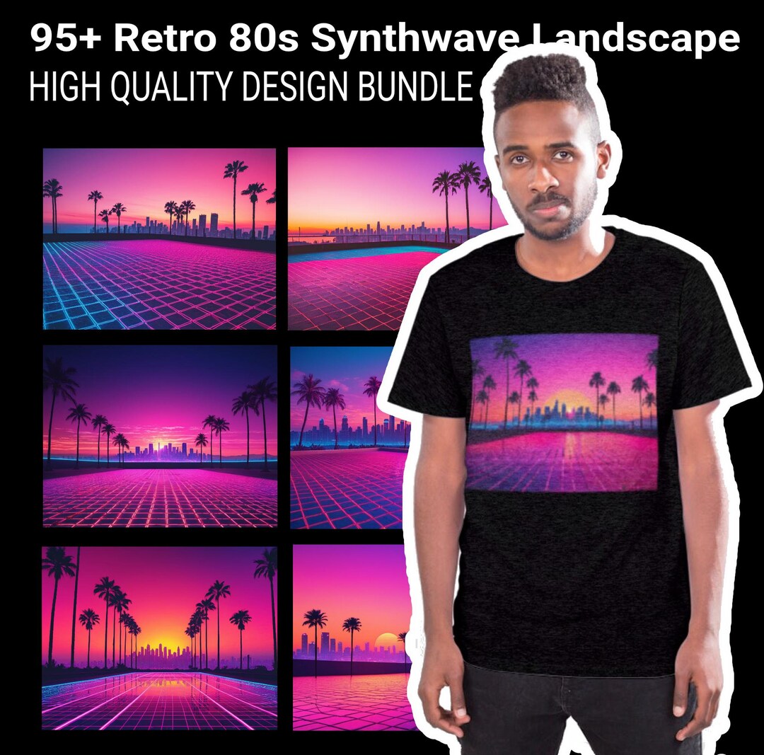 95 Retro 80s Synthwave Landscape Designs High Quality PNG Downloads Perfect for T-shirts ...