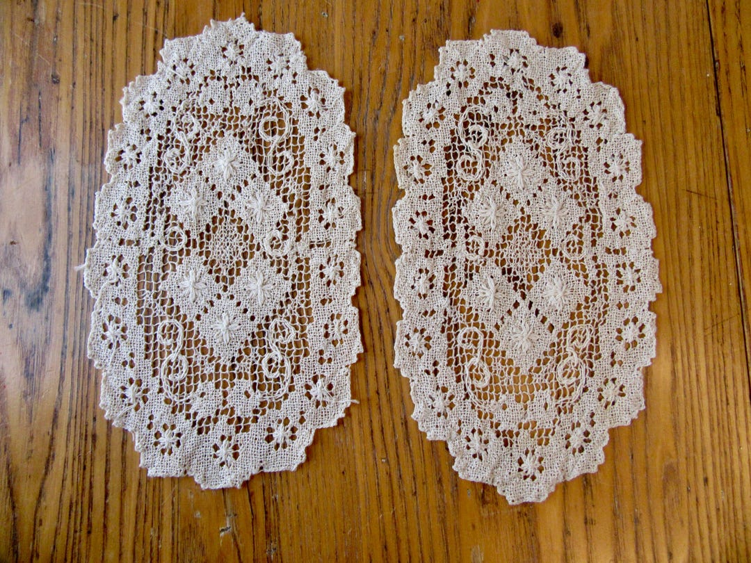 Italian Net Filet Lace, Set of 2, Beige, Antimacassar, Doilies, Antique ...