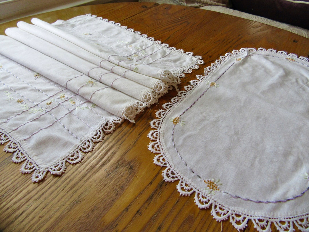Set of Two, Antique Mantle Scarf and Matching Linen Doily, Dresser ...