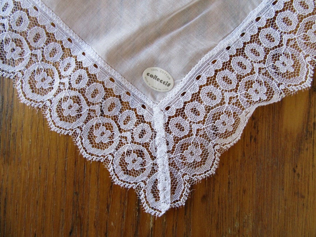 Vintage 1980's Wedding Handkerchief, Collectif, Lace Edge, Cotton ...