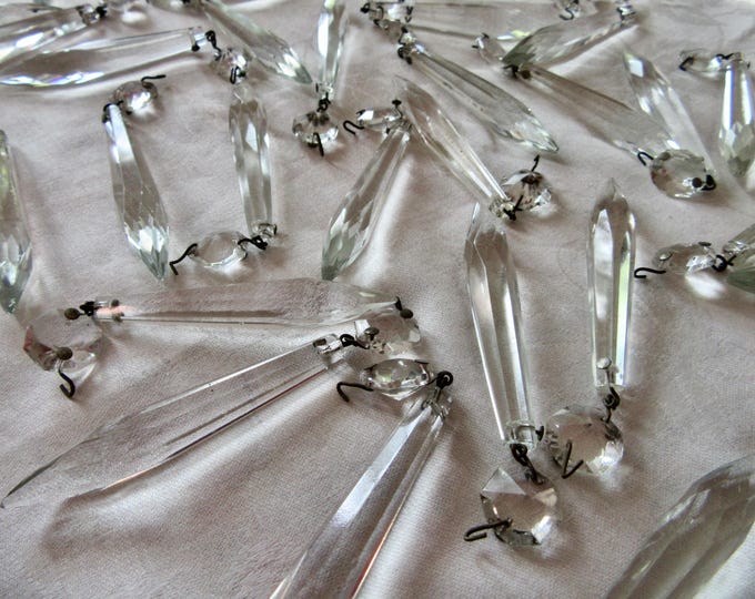 Antique Chandelier Crystals, 3 3/4", Reclaimed, Chandelier Prisms,clear ...