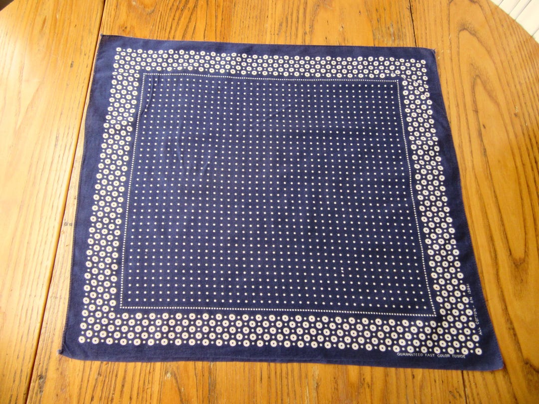 Vintage Tuside Bandana, Dot Pattern, Navy Blue & White, Fast Color ...
