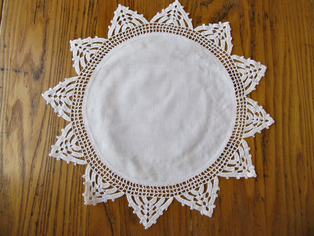 Vintage Linen Doily With Crochet Edging, White, 14 1/2", White Doily ...