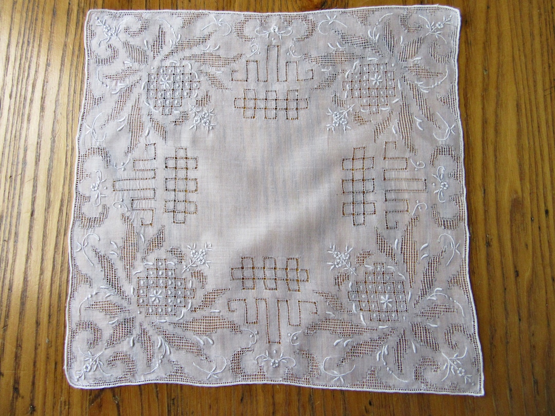 1800s Antique Heirloom Wedding Handkerchief, Appenzell Embroidery ...