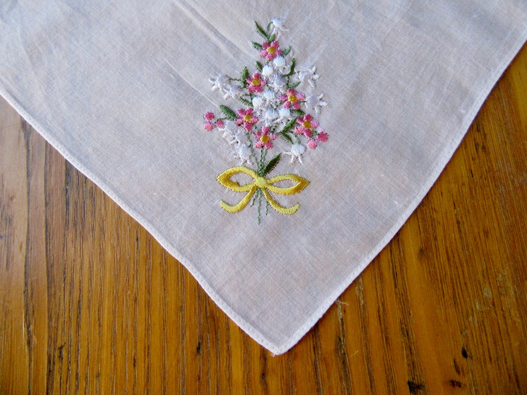 Vintage Handkerchief, Pink Forget-me-nots, Lilly of the Valley ...