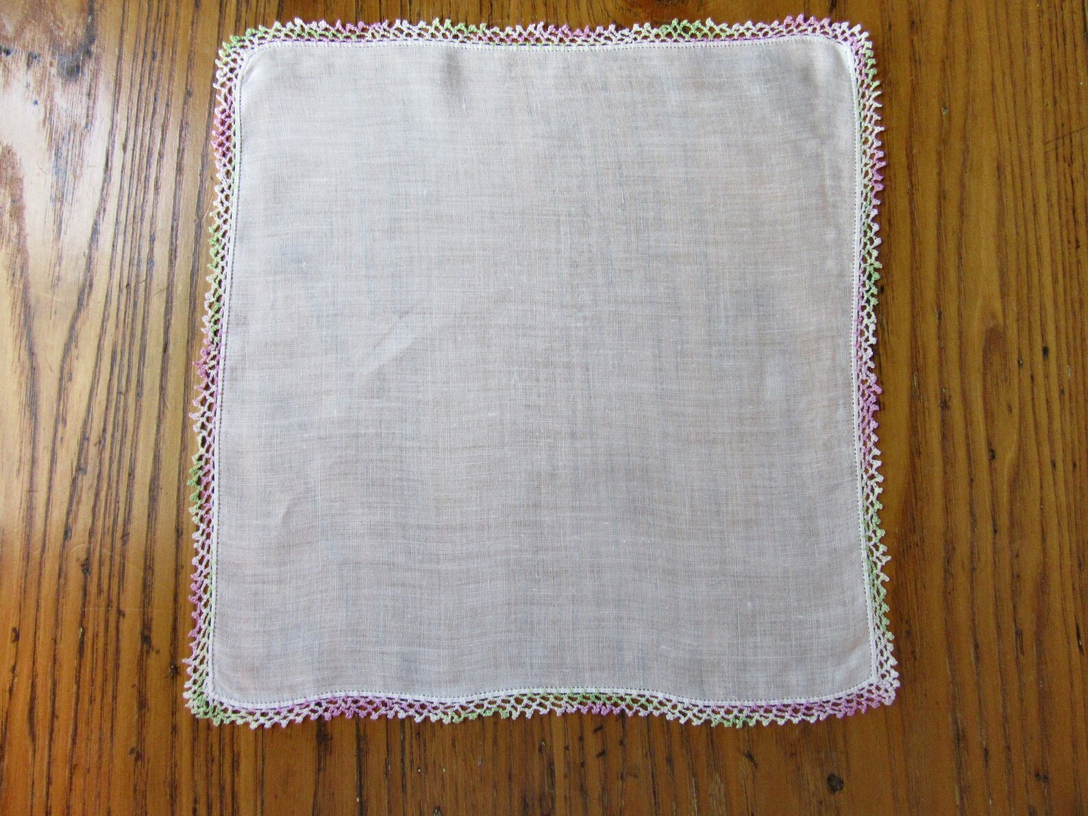 Vintage Handkerchief Lilac Green and White Crochet Edge - Etsy