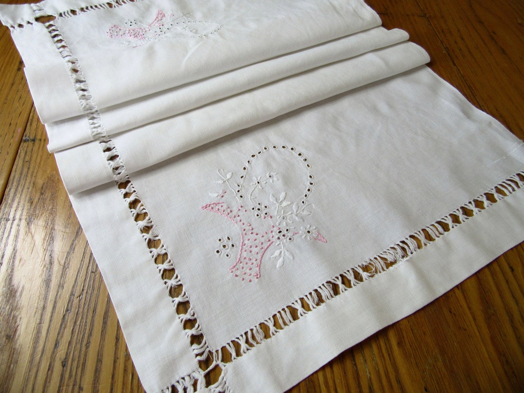 Antique Mantle Scarf, Dresser Scarf, Shelf Scarf, Ivory, Drawn Work ...