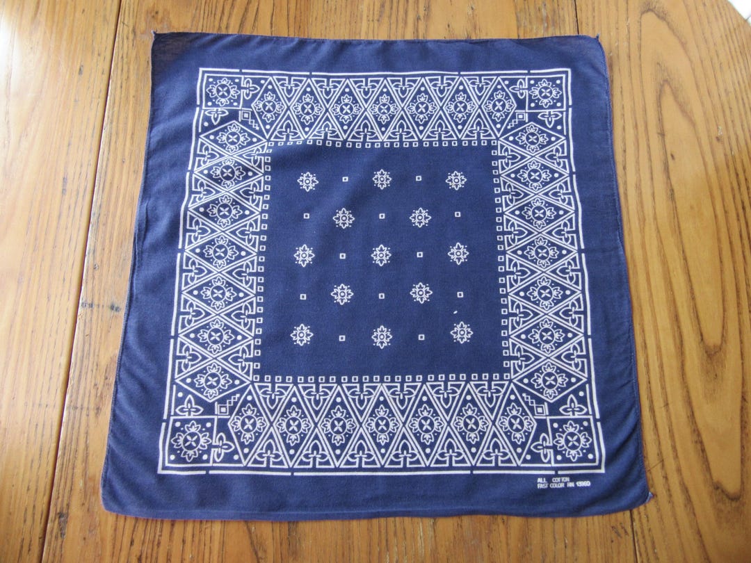 Vintage Bandana, Navy Blue & White, Paisley, Fast Color, RN13960, 100% ...