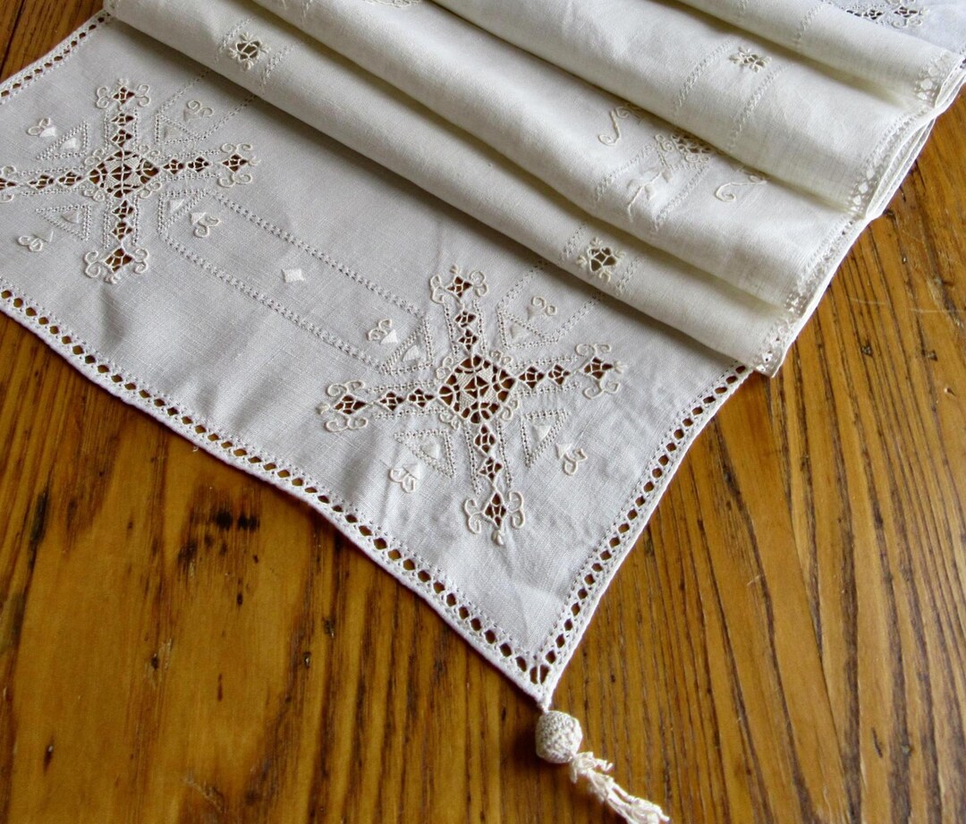 Antique Italian Silk Punto Antico Embroidered Table Runner, Floral ...