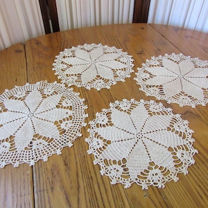 Vintage Crochet Doily, Ecru, 12", Round Doily, Crochet Doily, Beige ...