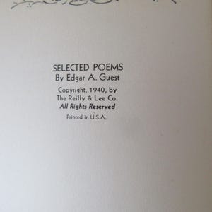 1940 Selected Poems by Edgar A. Guest, Collectible Books, Reilly & Lee ...