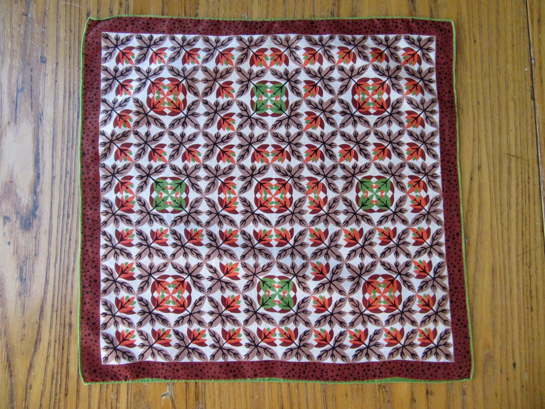 Vintage Handkerchief, Maple Leaves, Autumn Hanky, Autumn Leaves, Brown ...