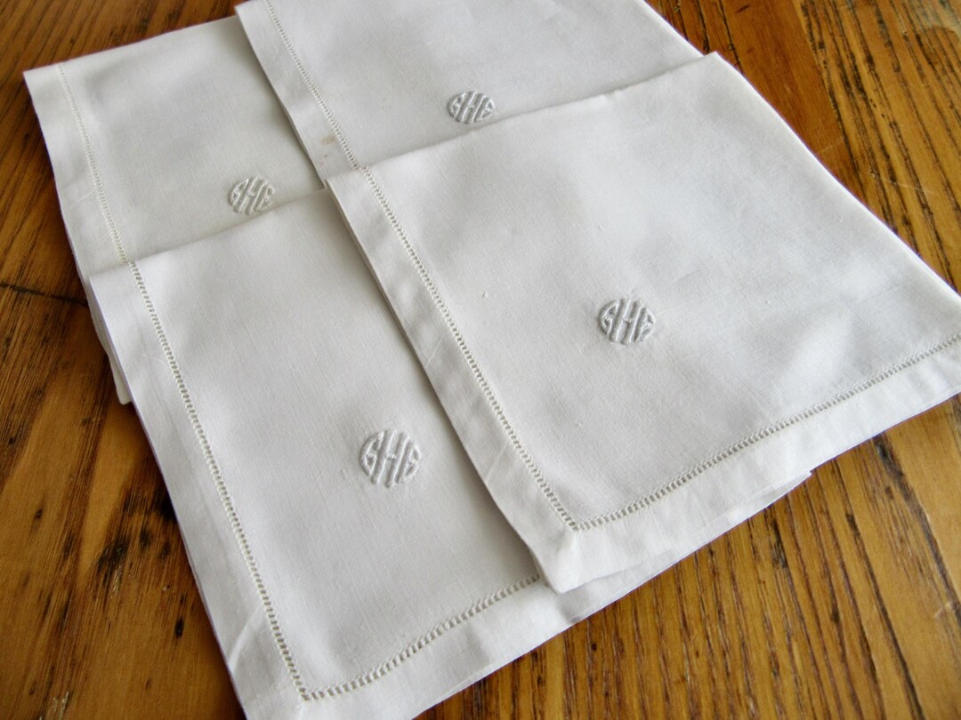 Antique Damask Linen Napkins, Set of 4, Monogrammed "ghe", 13" X 13 ...