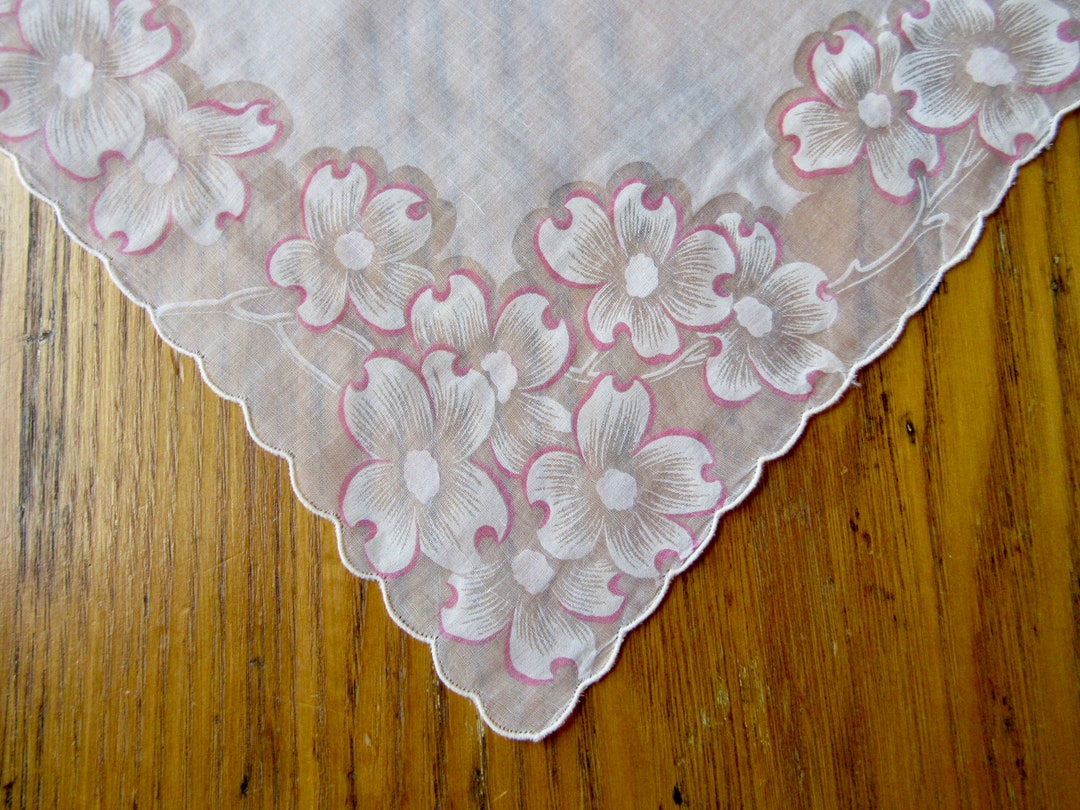 Vintage Handkerchief, Pink Dogwood Handkerchief, Dogwood Handkerchief ...