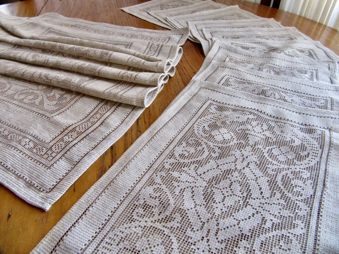 Vintage Place Mats & Table Runner, Set of 10, Retro Table, Machine Made ...