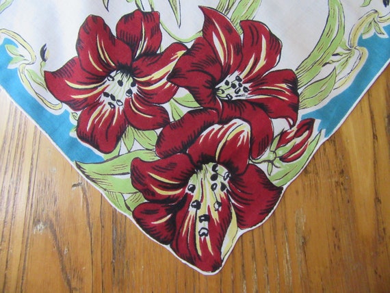 Vintage Handkerchief, Firebolt Lilies, Oriental Lily … - Gem