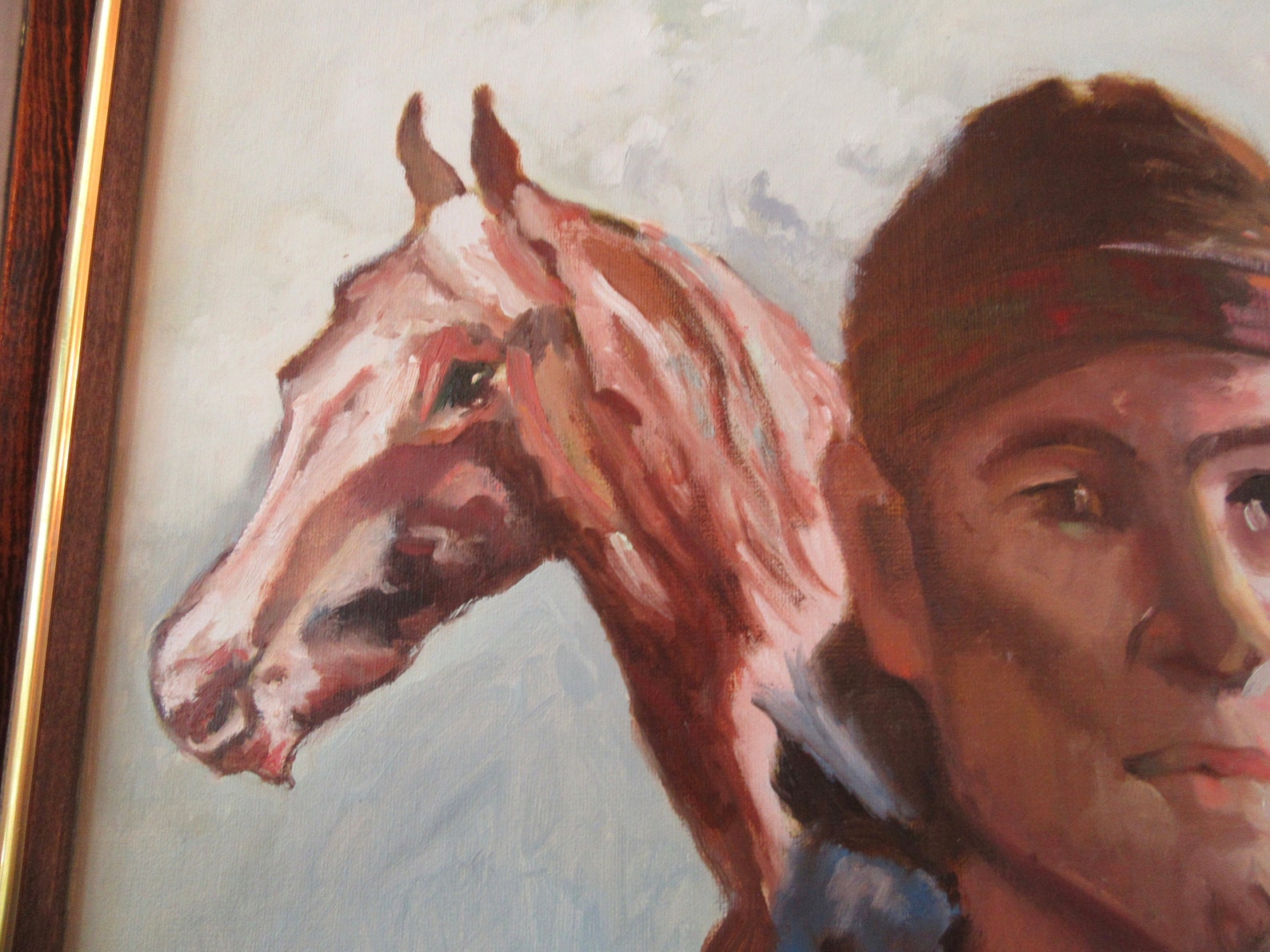 Large Oil Painting, Indigenous Man & Horse, Original, Ithaca, Lana S ...