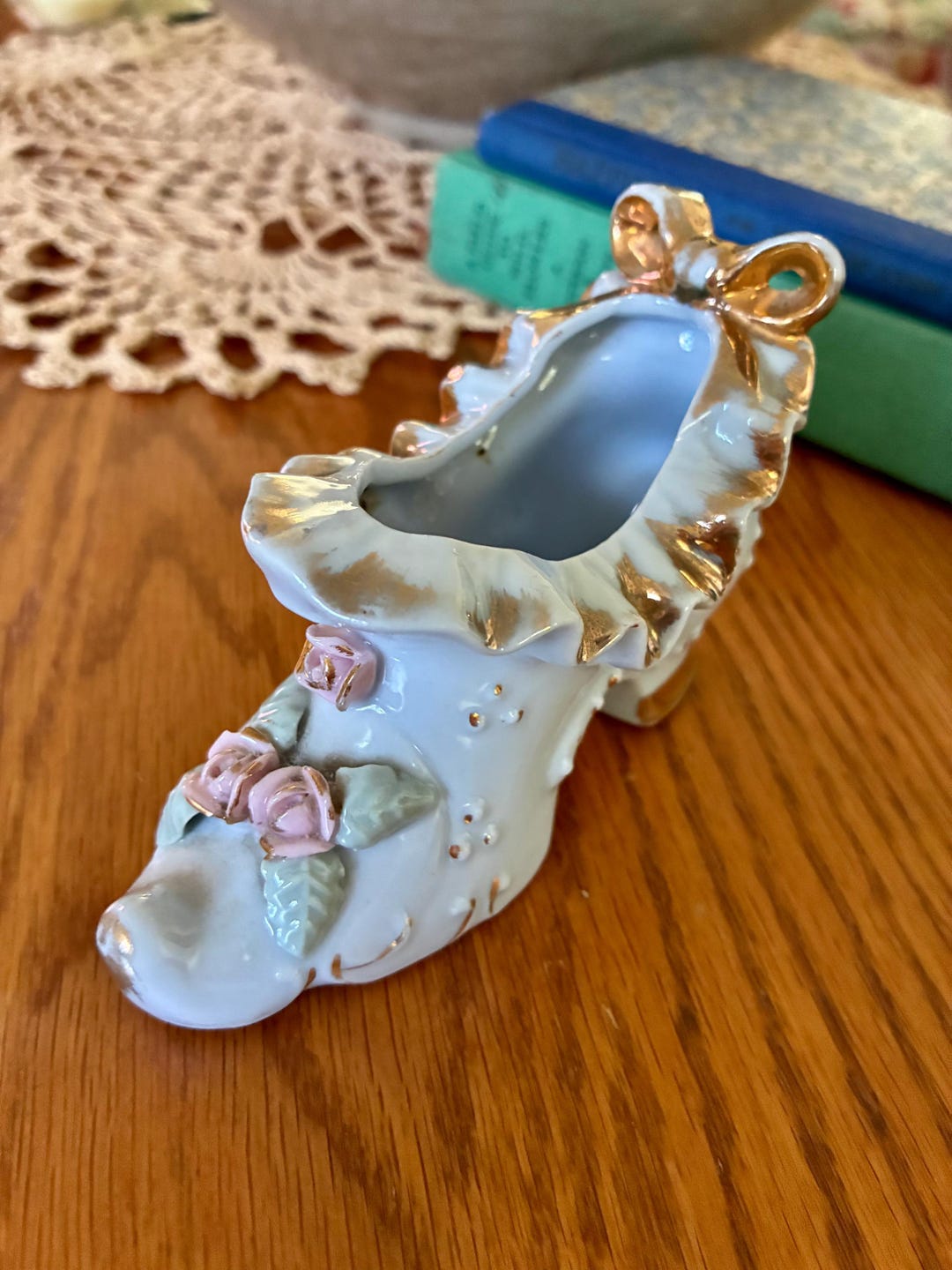Vintage 1950s Betson Hand Painted Porcelain Shoe, Porcelain Shoe, Pink ...