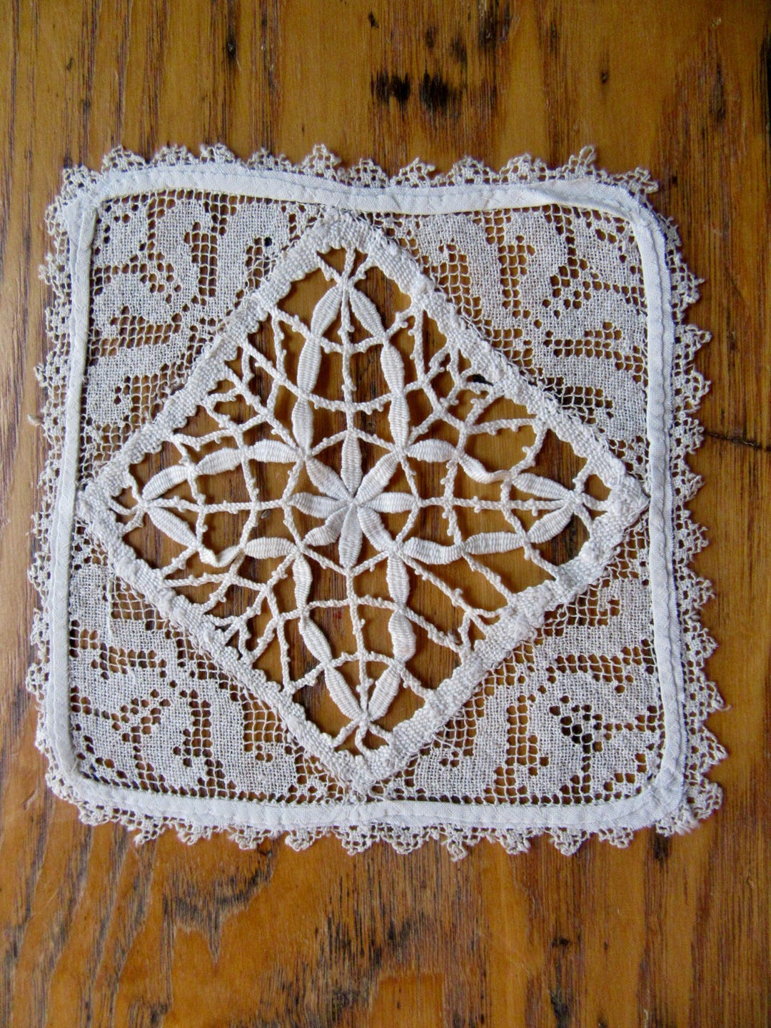 Antique Edwardian Drawn Work Cluny Lace Doily, 1900, Beige, 6" X 6 ...