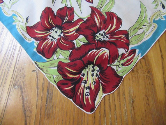 Vintage Handkerchief, Firebolt Lilies, Oriental Lily … - Gem