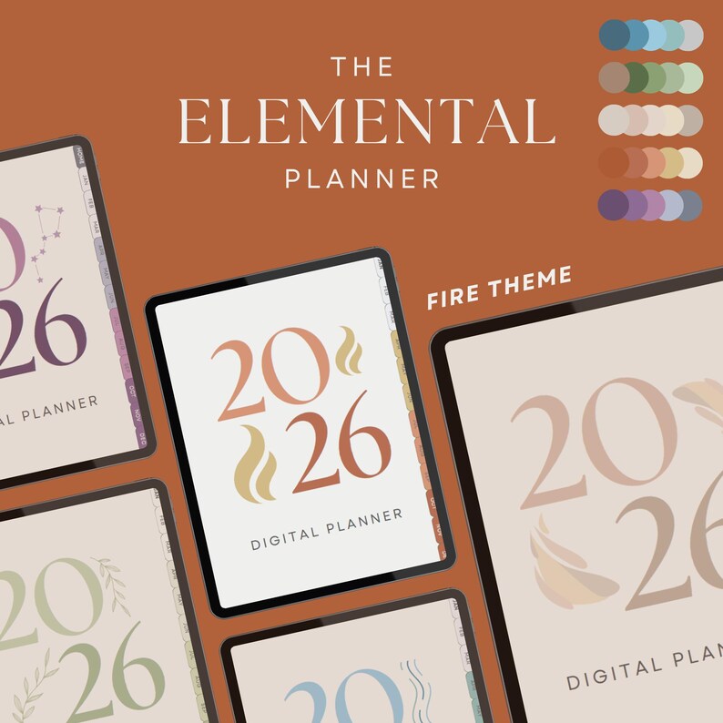 Fire Theme Digital Planner | the Elemental Planner | Simple Red Orange ...