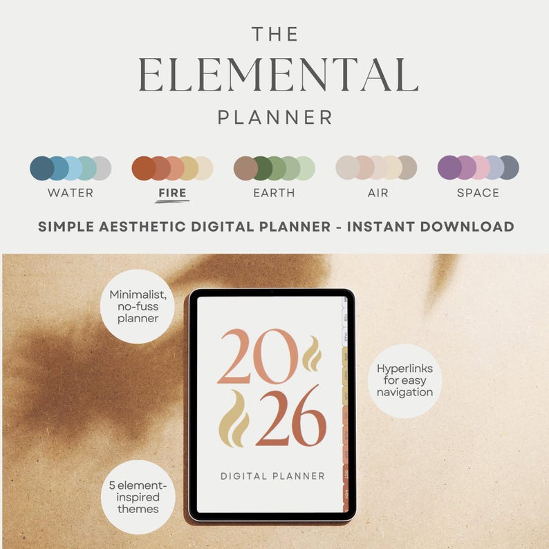 Fire Theme Digital Planner | the Elemental Planner | Simple Red Orange ...