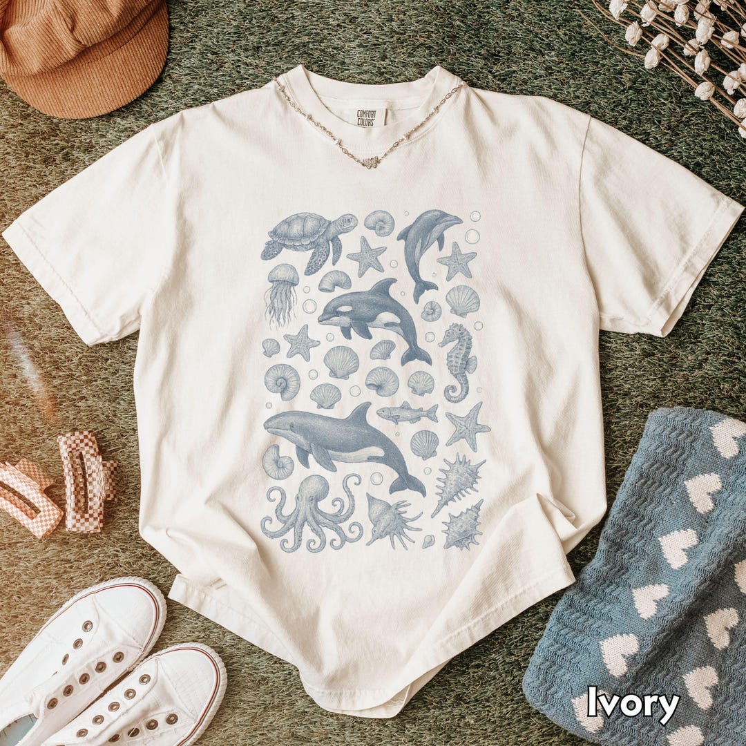 Retro Sea Life Shirt, Ocean Animal Comfort Colors Tee, Dolphin Whale ...