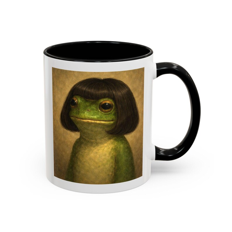 Frog With Bob Haircut Meme Coffee Mug, Funny Frog Art, Quirky Animal ...